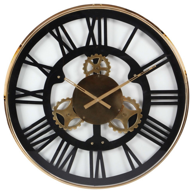Industrial Black Stainless Steel Metal Wall Clock 43514, 32" x 2" x 32 ...