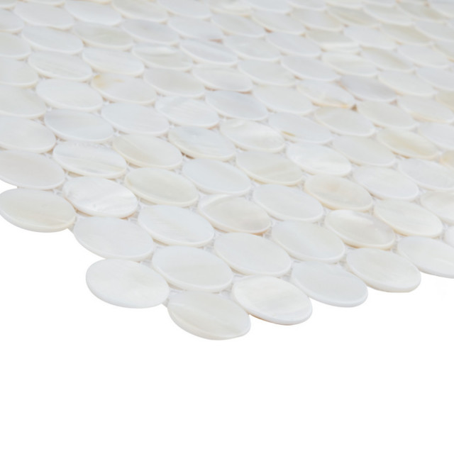 Conchella Mini Penny Seashell Mosaic Wall Tile, White, Sample - Beach ...