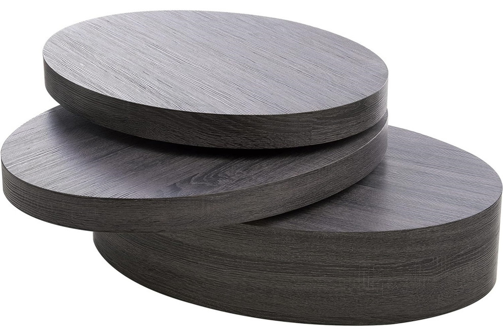 Small Rotatable Oval Coffee Table, Black Hardwood with Rotating Top ...