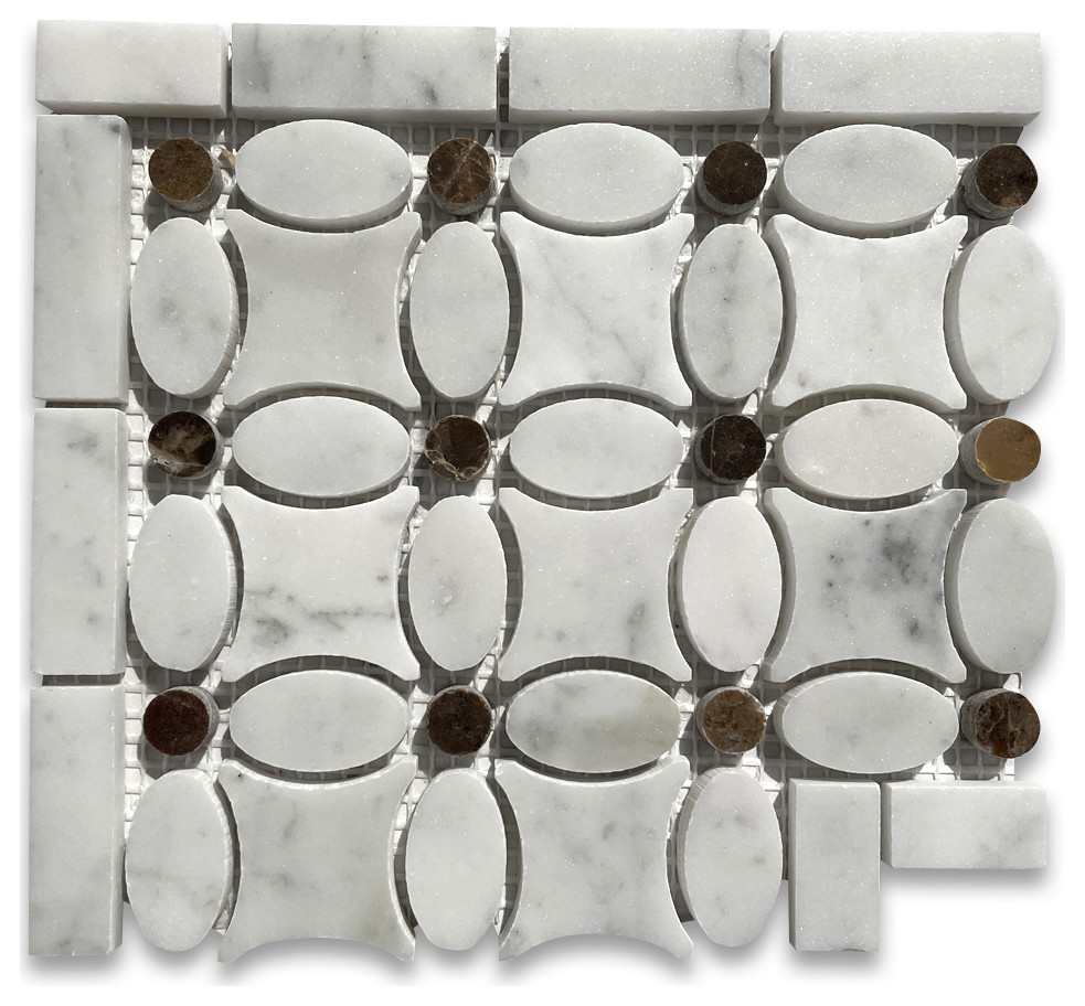 White Carrara Bianco Marble Flower Mosaic Border Corner Tile Polished ...