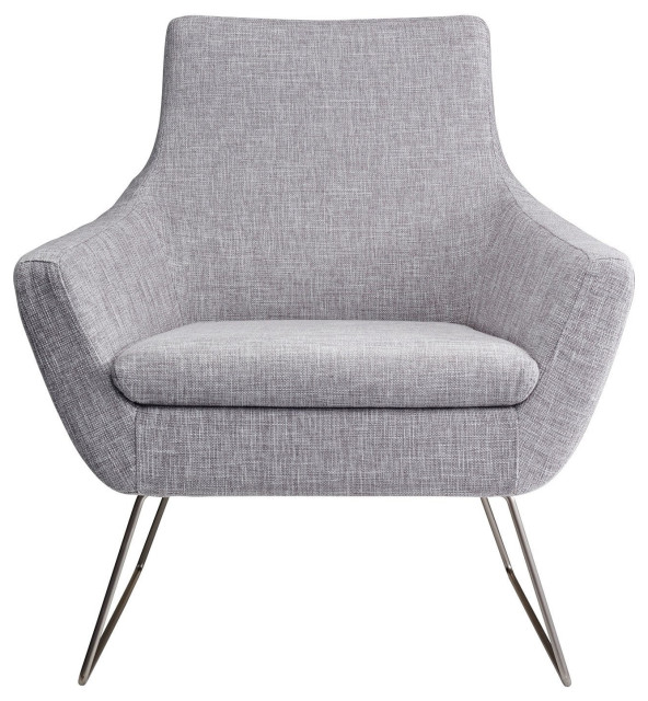 Modern Flair Chrome-Legged Accent Chair, Light Gray Fabric, Flared Arms ...