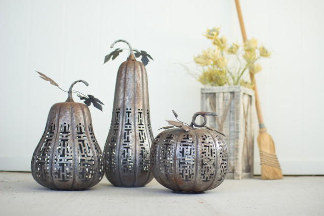 Kalalou Che1192 Set Of Three Metal Rustic Galvanized Pumpkins ...