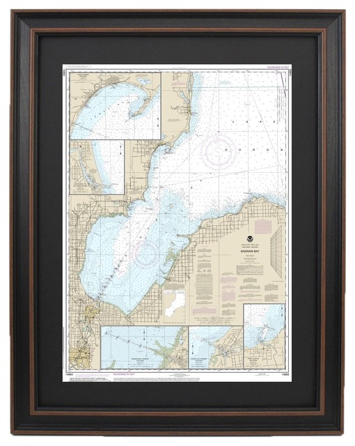 Poster Size Framed Nautical Chart, Lake Huron, Saginaw Bay, 26x36 ...