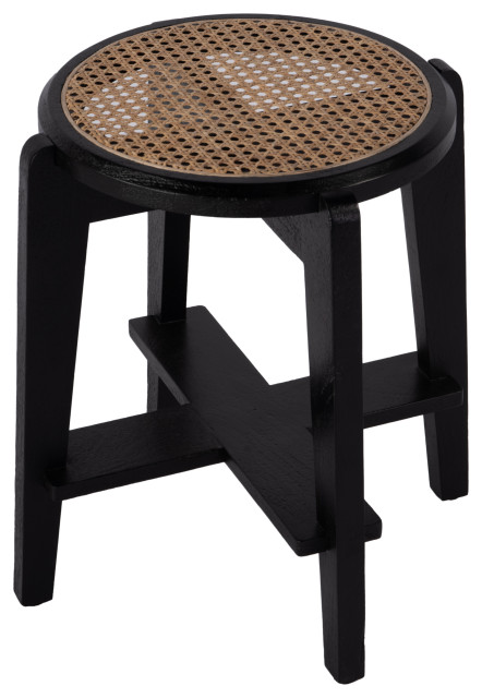 Dryden 18" Seat Height Round Cane and Wood Backless Stool - Tropical ...