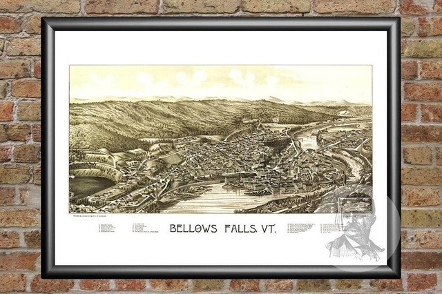 Old Map of Bellows Falls Vermont 1886, Vintage Map Art Print, 18"x24 ...