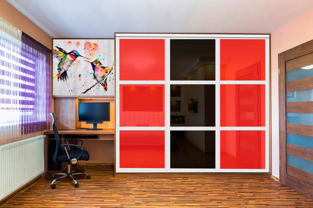 3-Leaf Sliding Closet Door With Painted Glass, 106"x96" - Modern ...