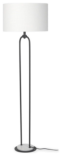 Sarah Arched Black Metal With Marble Cube and White Shade Floor Lamp ...