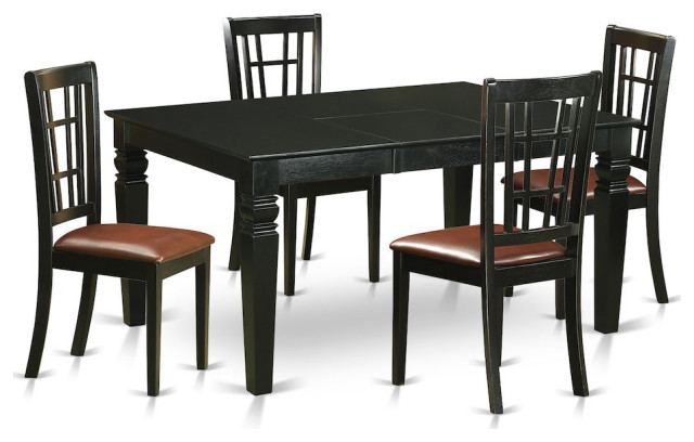 5-Piece Table Set For 4, Table and 4 Chairs, Black - Transitional ...