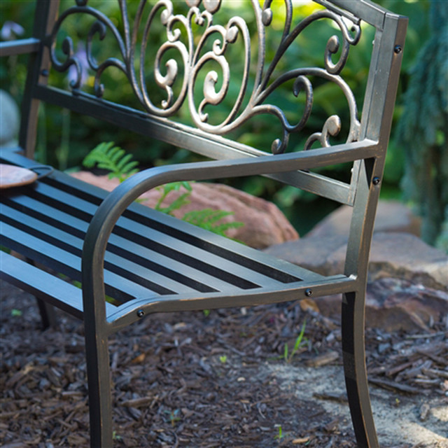 Beautiful Curved Metal Garden Bench with Heart Pattern - Traditional ...