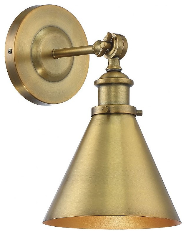 1-Light Vintage Metal Wall Sconce in Warm Brass Finish Matching Metal ...