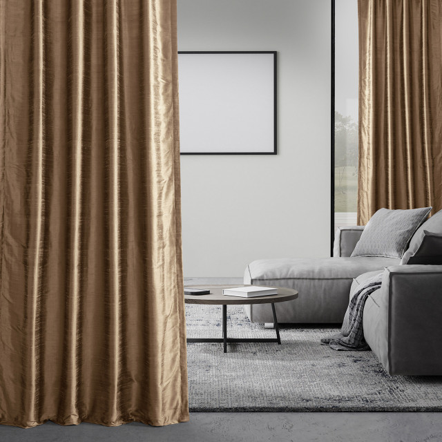 Mocha Textured Dupioni Silk Curtain Single Panel, 50"x108 ...
