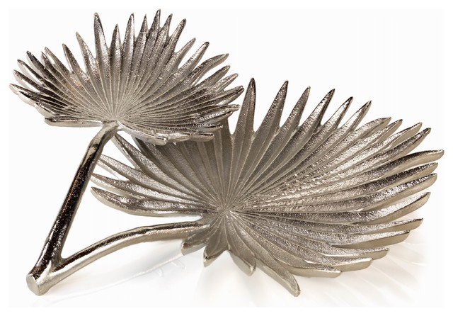 "Sonora Fan" 2-Tier Condiment Tray, Silver Palm Leaf Design - Tropical ...