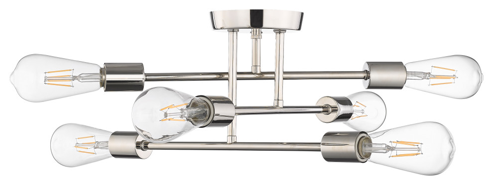 6 Light 16.75 in. Polished Nickel Semi-Flush - Transitional - Flush ...