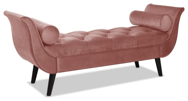 Elegant Upholstered Bench, Tufted Fabric Seat and Flared Arms - Midcentury - Upholstered Benches ...