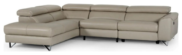 Sara Modern Light Taupe Teco, Leather Left Facing Sectional Sofa With ...