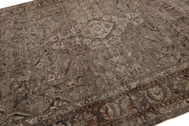 Brown Antique Persian Mahal Handmade Wool Rug With Medallion Motif ...