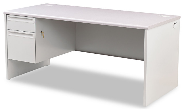 HON 38000 Series Left Pedestal Desk, 66" x 30" x 29.5", Light Gray ...