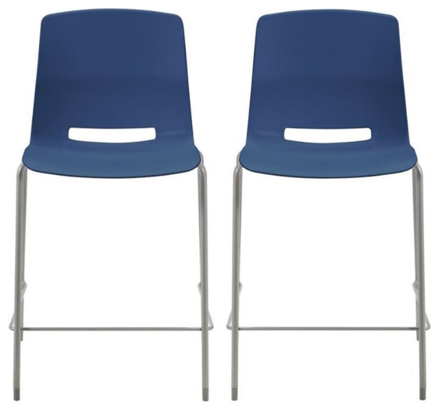 Home Square 25" Plastic Counter Stool in Navy - Set of 2, 2 ...