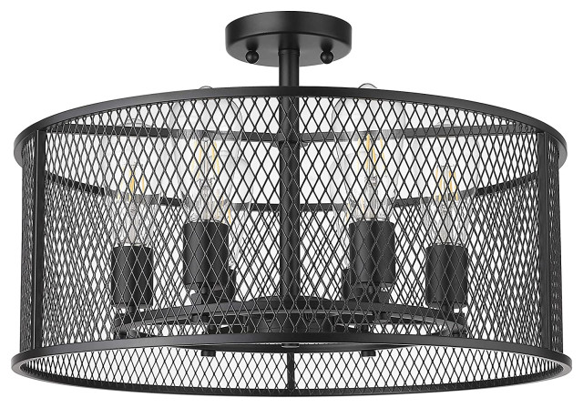 Rimini 6-Light Steel Mesh Shade Semi Flush Mount, Matte Black Finish ...
