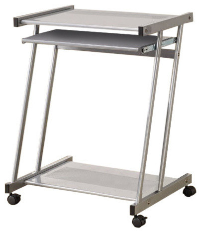 Contemporary Computer Desk with Keyboard Tray and Casters, Silver ...