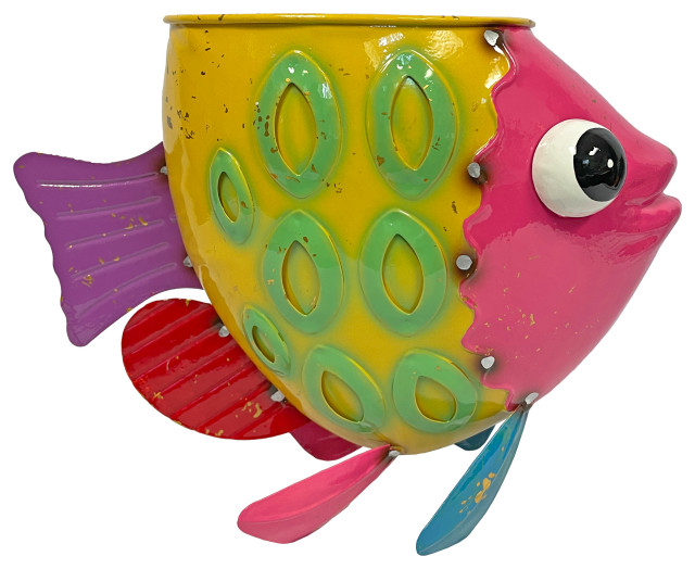 Colorful Metal Enamel Fish Planter Outdoor Flower Pot Decorative Yard ...
