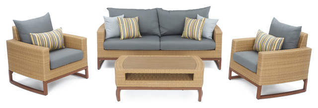 Milea 4 Piece Sunbrella Outdoor Patio Seating Set - Tropical - Outdoor ...