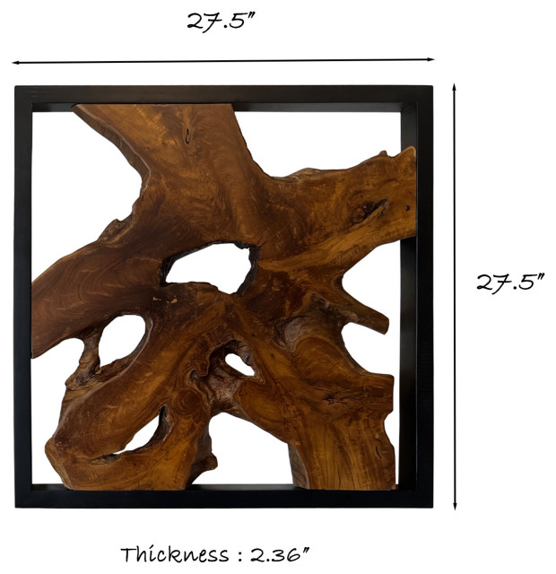 Teak Wood Rustic Square Wall Art, Square - Rustic - Wall Accents - by ...