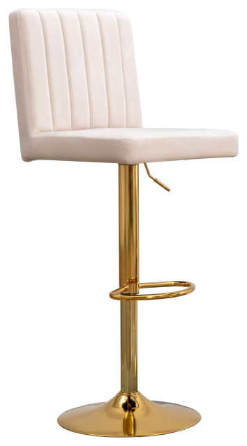 Yuri Swivel Adjustable Height Velvet Bar Stool in Gold, Set of 2 ...