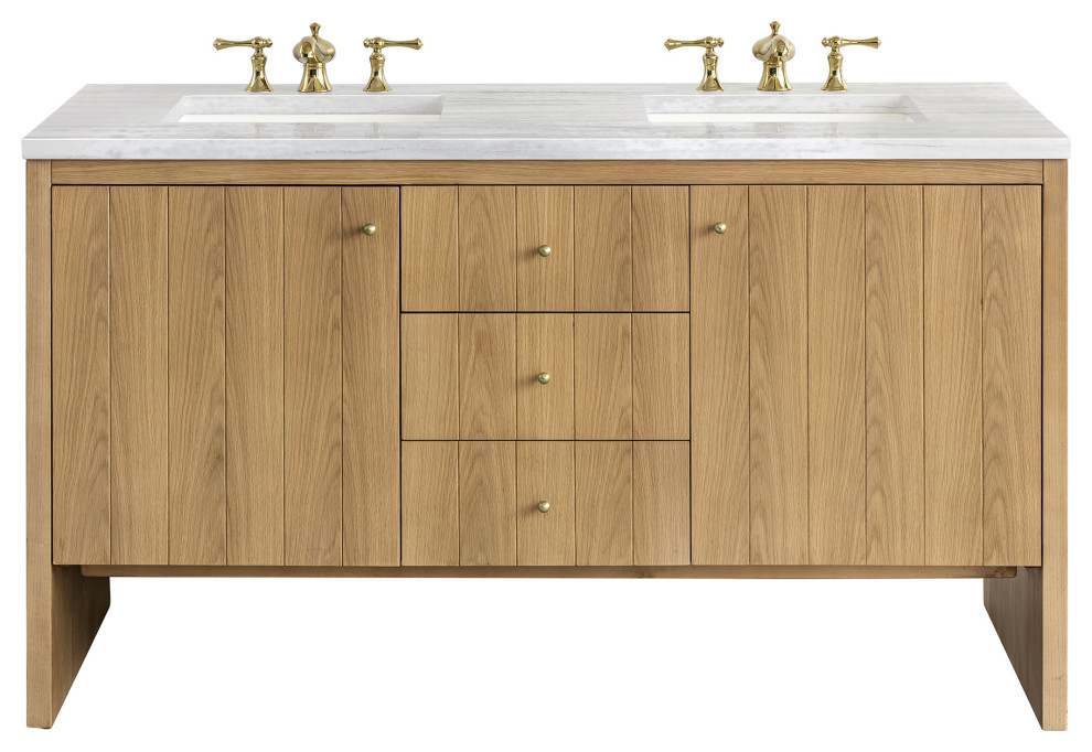 Hudson 60" Double Vanity, Light Natural Oak - Transitional - Bathroom ...