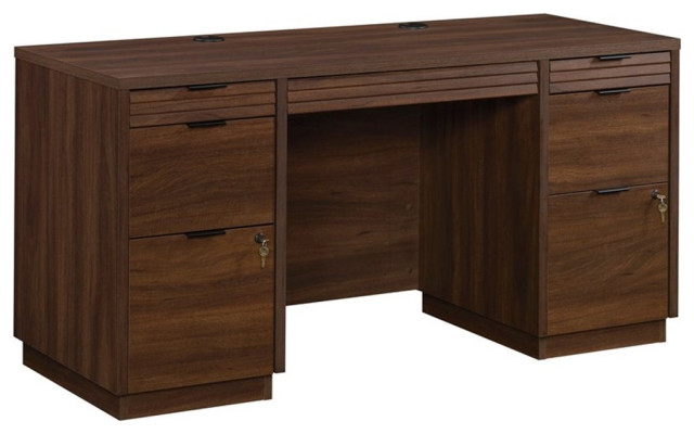 Pemberly Row 60" Knee Space Engineered Wood Credenza Desk in Spiced ...