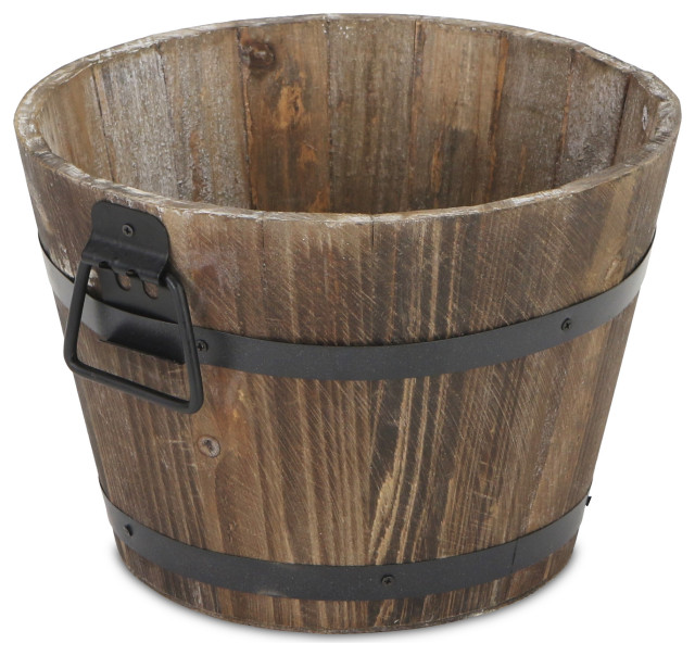 Wooden Barrel Garden Bucket - Farmhouse - Outdoor Pots And Planters ...