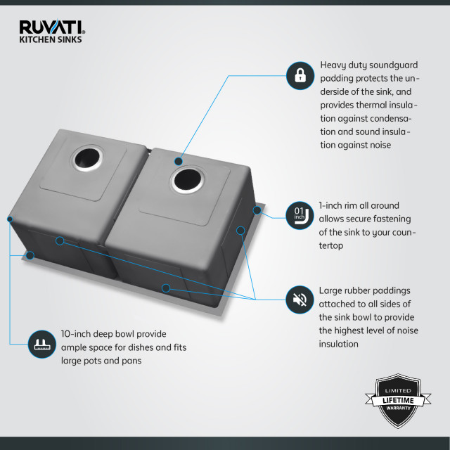 Ruvati RVH7401 Undermount 16 Gauge 32" Kitchen Sink Double Bowl ...