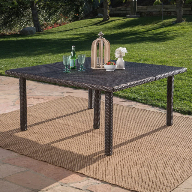 Large Patio Dining Table, Metal Frame With Wicker Cover & Square Top ...