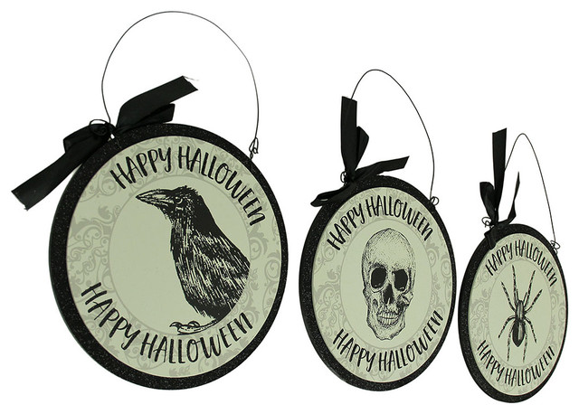 3 Piece Set of Vintage Gothic Happy Halloween Wall Hangings 9.5 inch ...