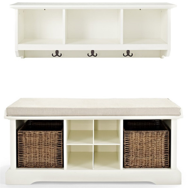 Bowery Hill 2 Piece Entryway Bench and Shelf Set in White ...