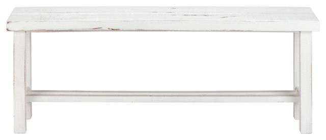 Wooden 48" Wide Loft Long Bench, White Distressed - Farmhouse - Accent ...