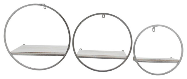 3-Piece Set Wood/Metal Wall Shelves, White/Silver - Industrial ...