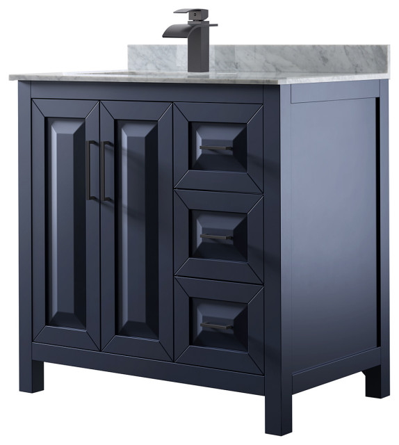 Daria 36" Single Vanity, Dark Blue, Top, Square Sink, Matte Black Trim ...