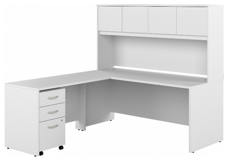 Studio C 72W L-Shaped Desk with Hutch & Drawers in White - Engineered ...