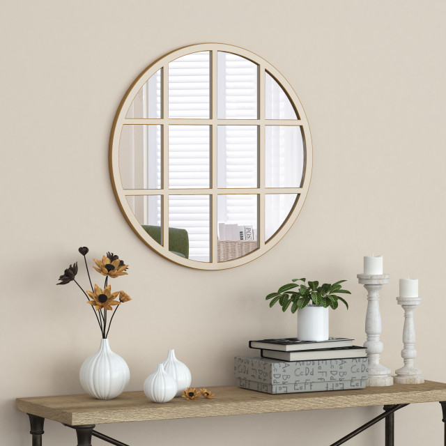 Sadler Gold Framed round window pane mirror - Contemporary - Bathroom ...