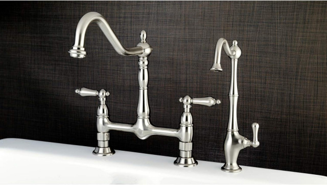 Traditional Kitchen Faucet, 2 Levers Design With Swivel Spout ...