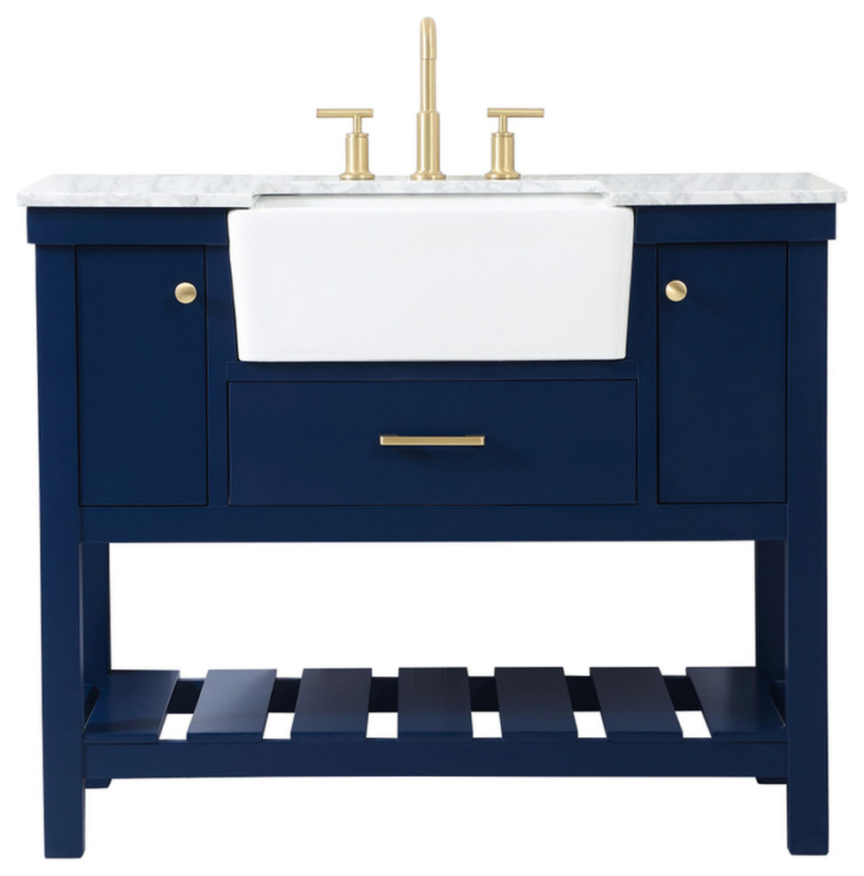 42" Single Bathroom Vanity, Blue, Vf60142Bl - Transitional - Bathroom ...