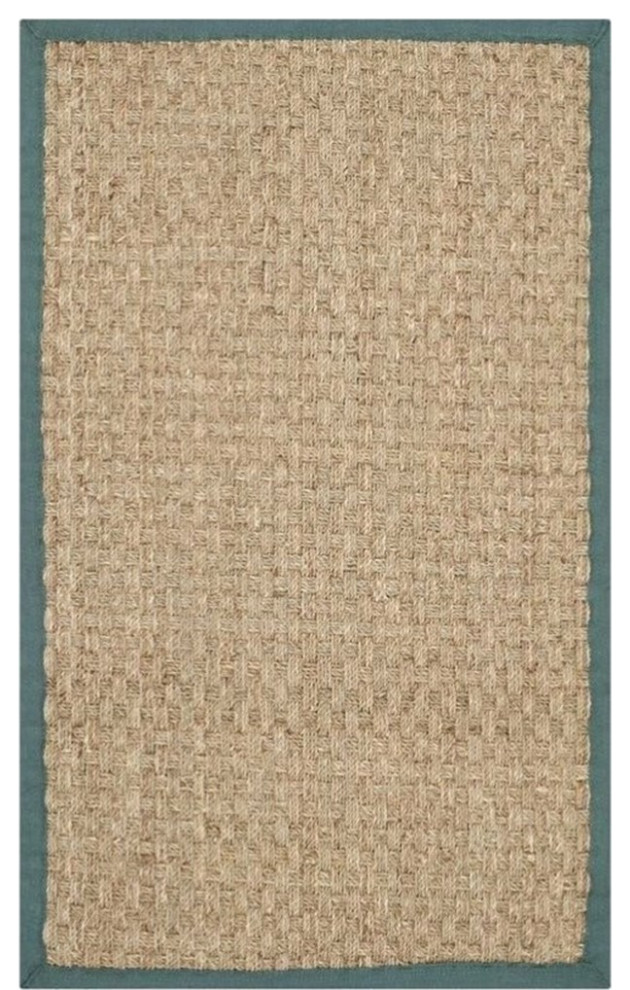 Safavieh Natural Fiber Runner Rug in Natural / Light Blue, 2'6" x 4 ...