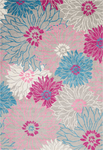 7 x 10 Gray and Pink Tropical Flower Area Rug - Contemporary - Area ...