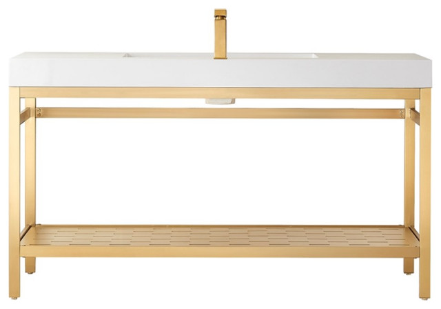 Ablitas 60" Single Sink Bathroom Vanity Brushed Gold Metal Frame White ...