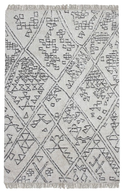 Tribal Drawings Geometric Triangles Area Rug, 8'x10' Gray Ivory Global ...