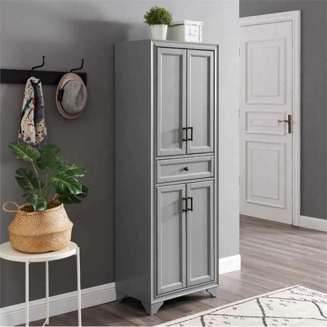 Pemberly Row 4-Door Traditional Wood Pantry in Distressed Gray ...