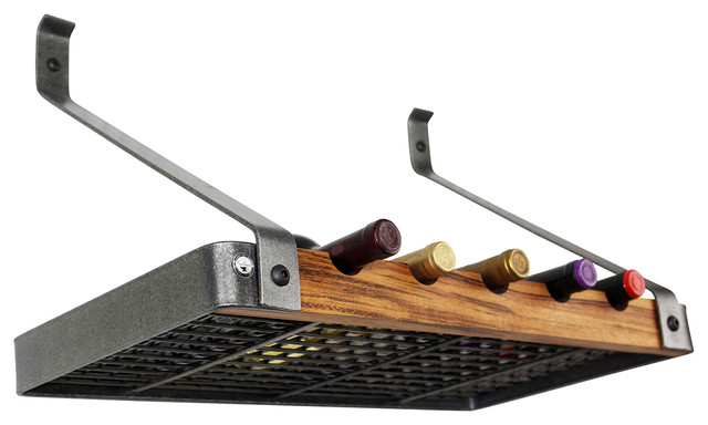 Signature 24" Bookshelf Wine Rack Hammered Steel w Tigerwood (5 Bottles ...