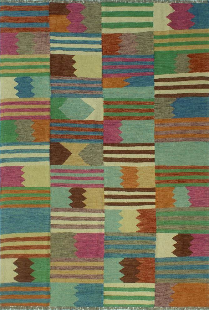 Winchester Kilim Enise Rust/Blue Rug, 6'9x9'7 - Southwestern - Area ...