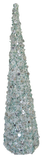 December Diamonds Ocean Mist 18" Natural Glitter Beaded Tree Cone ...
